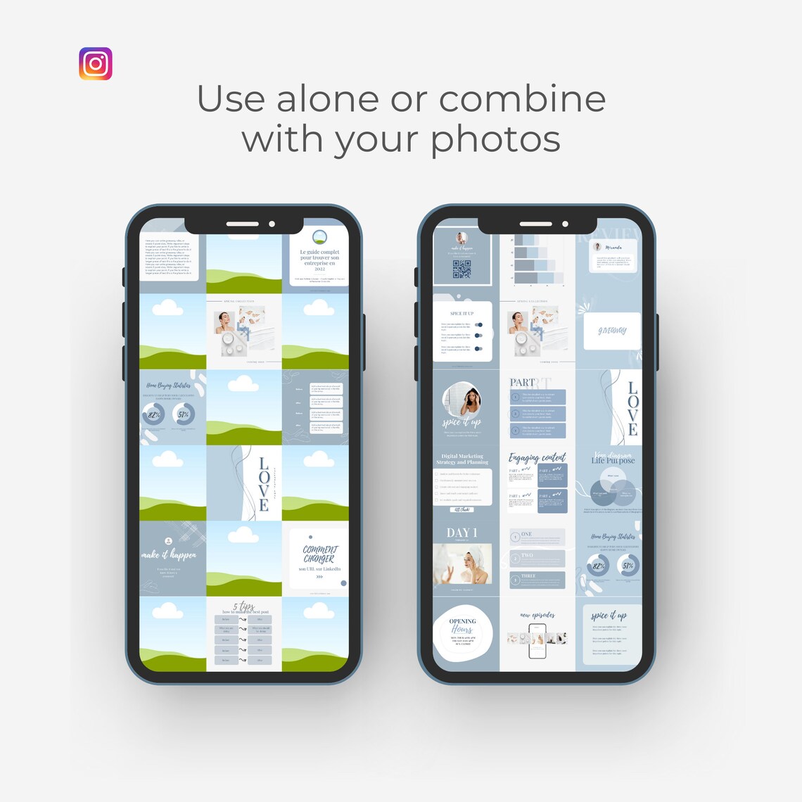 100 Blue Instagram Template, Baby Blue Posts, Blue Highlights and Story ...