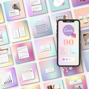 Instagram Posts Template Pastel Rainbow, Colorful Branding, Instagram ...