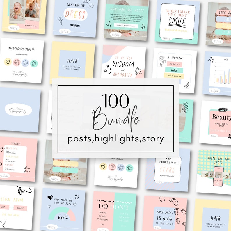 Instagram Post Bundle With Bonus Instagram Ebook Colorful, Bright ...
