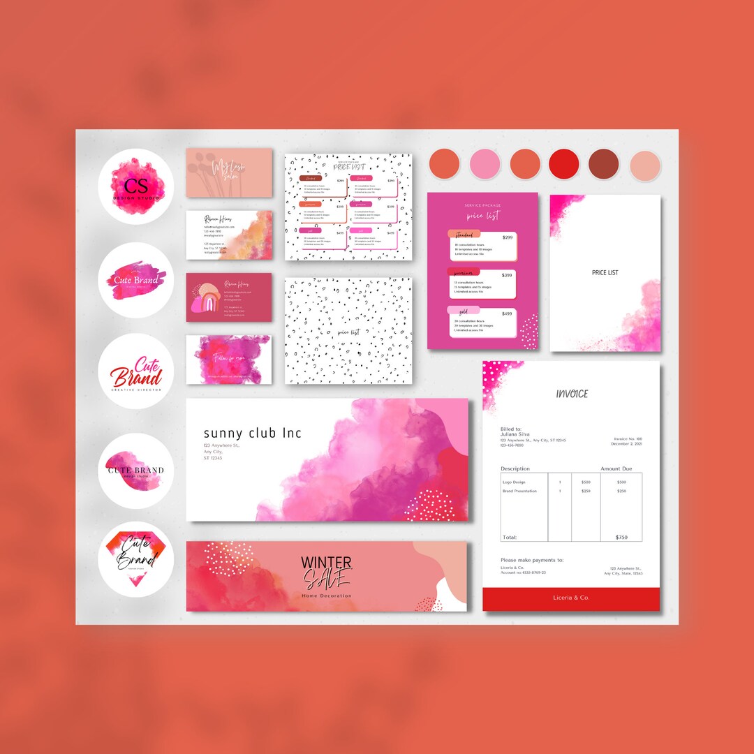Pink Branding Kit, Watercolour, Social Media Kit, Branding Package With ...