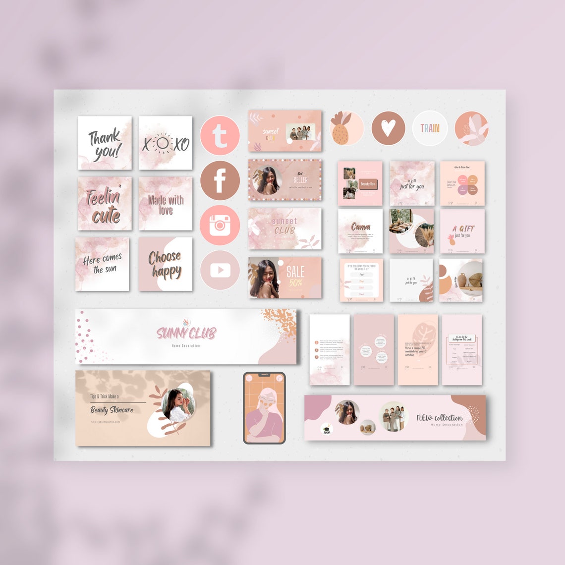 Branding Kit, Watercolour, Pink, DIY, Social Media Kit, Branding ...