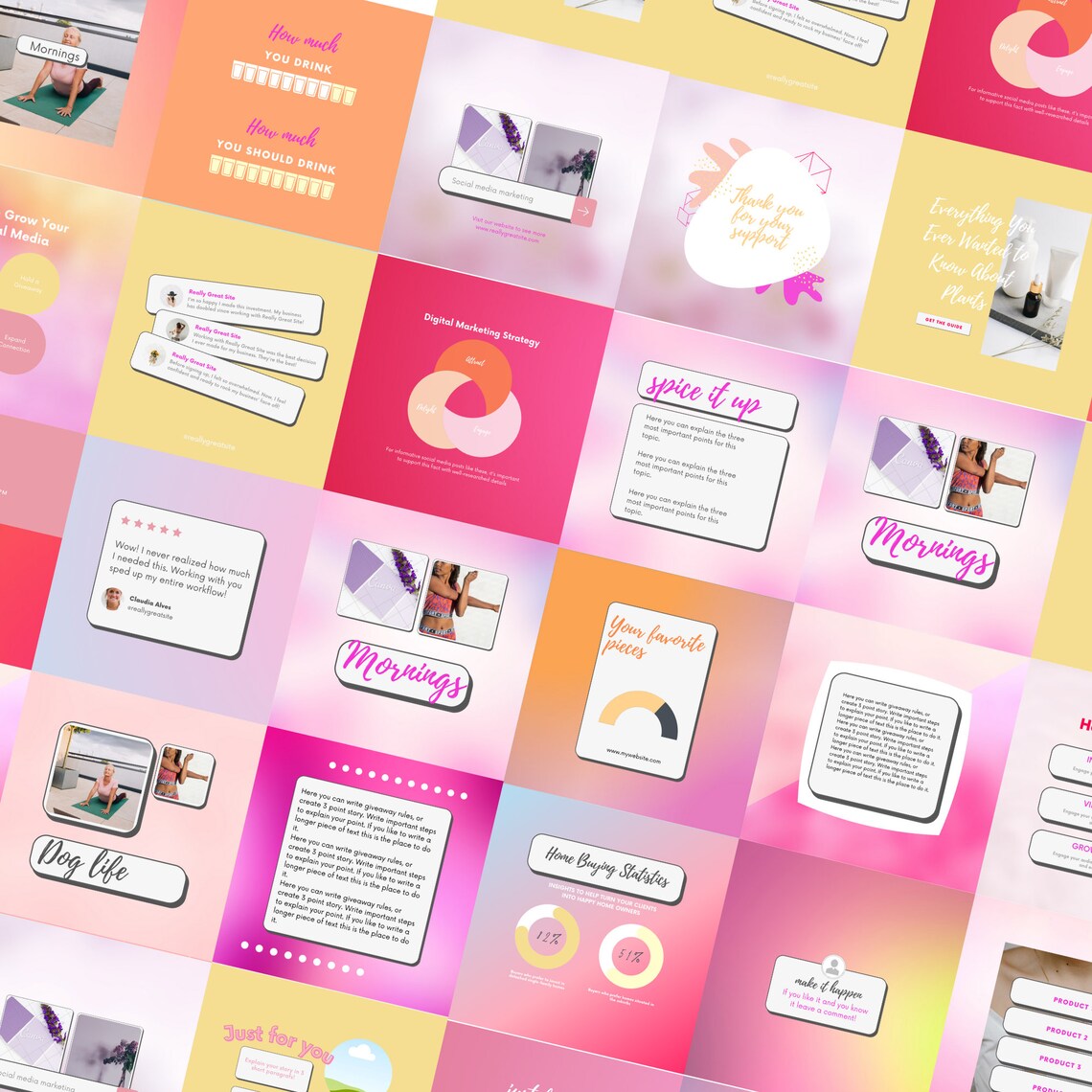 Pink Gradient Instagram Template Instagram Templates Rainbow - Etsy