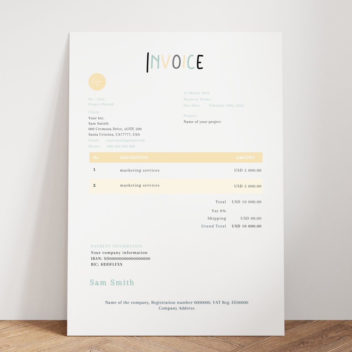 Invoice Template Canva, Printable Invoice, Editable Template Bill ...