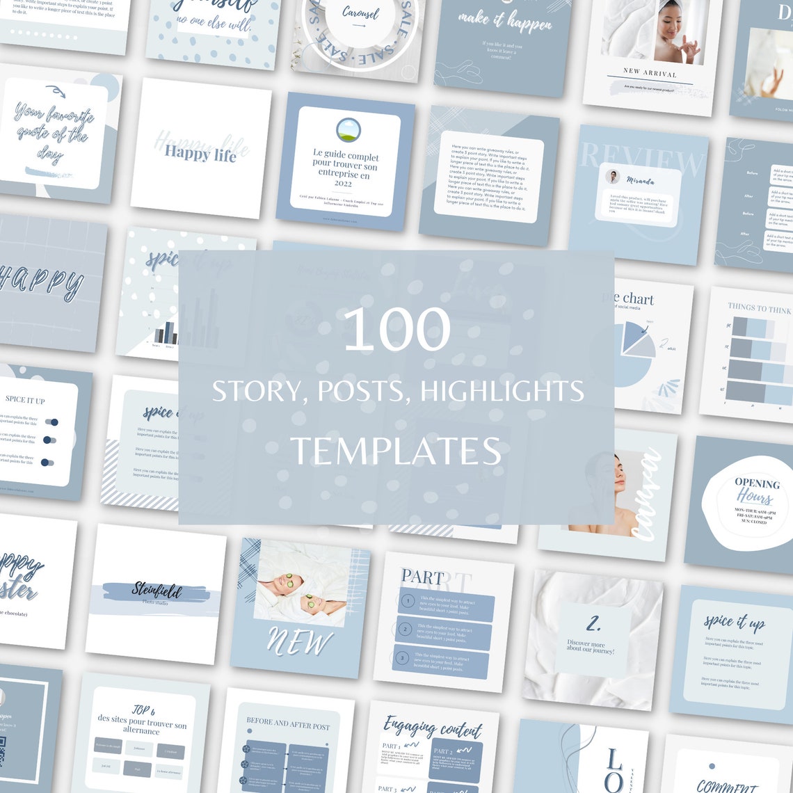 100 Blue Instagram Template, Baby Blue Posts, Blue Highlights and Story ...