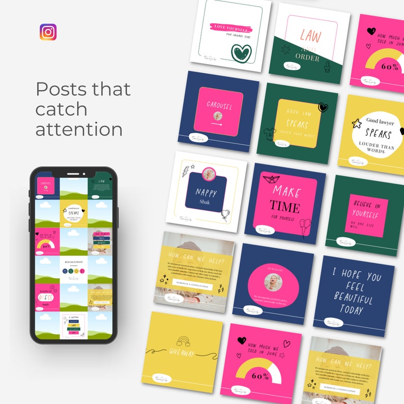 Colorful 80' Instagram Template Instagram Posts Small - Etsy