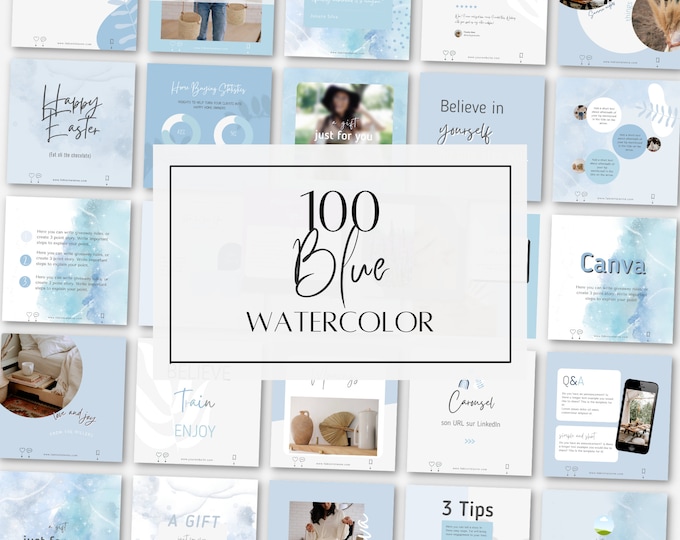 Instagram Template Blue Template Posts Pastel Watercolor - Etsy
