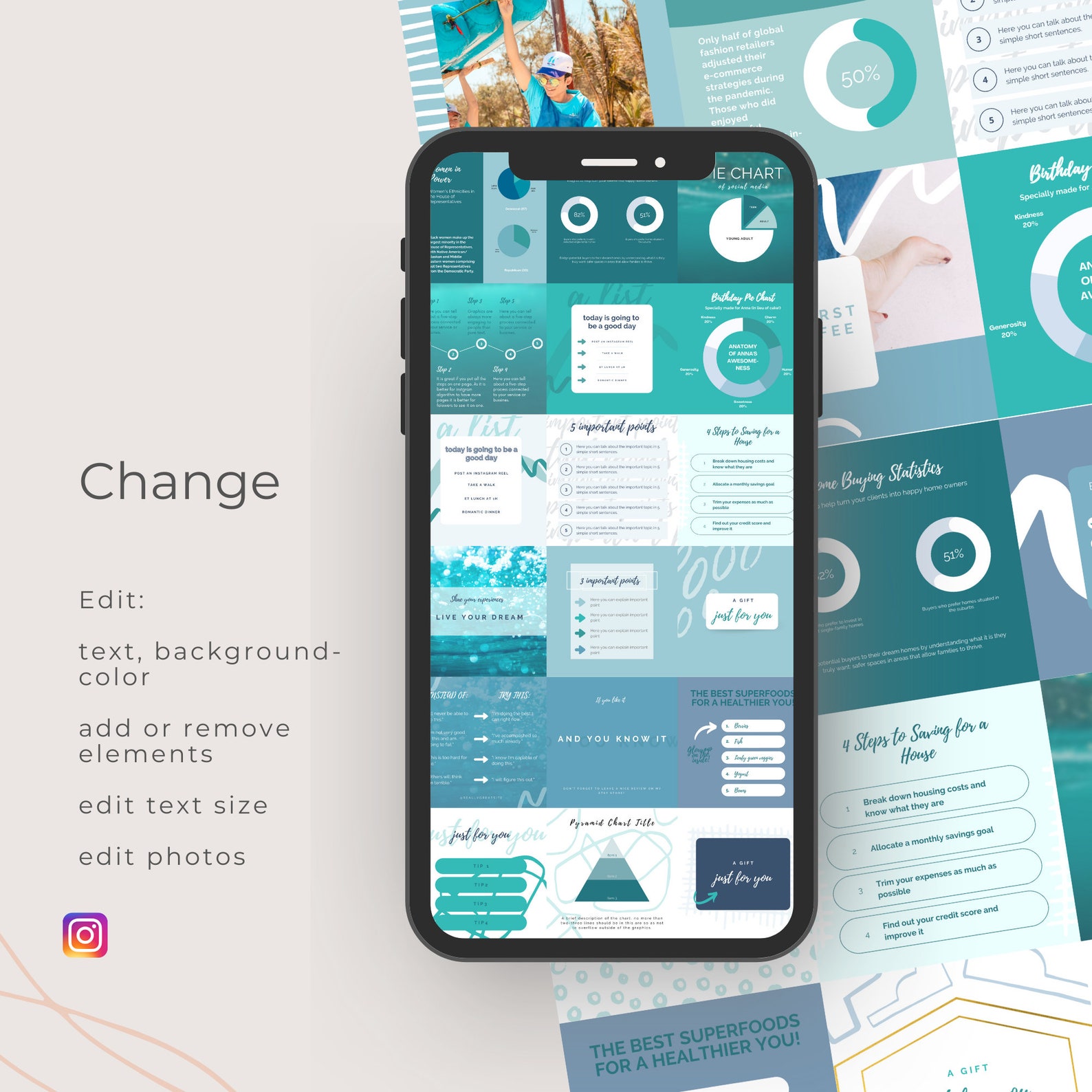 60+ Blue Instagram Post Template for Canva. Social Media Feed ...