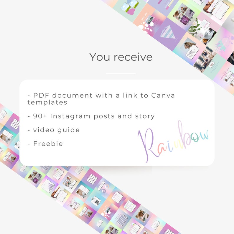 Instagram Posts Template Pastel Rainbow, Colorful Branding, Instagram ...