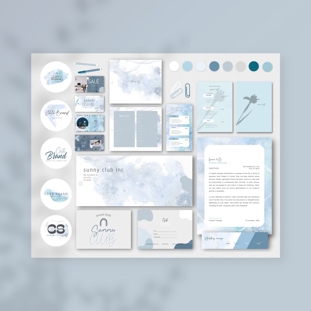 Blue Branding Kit, Watercolour, DIY, Social Media Kit, Branding Package ...