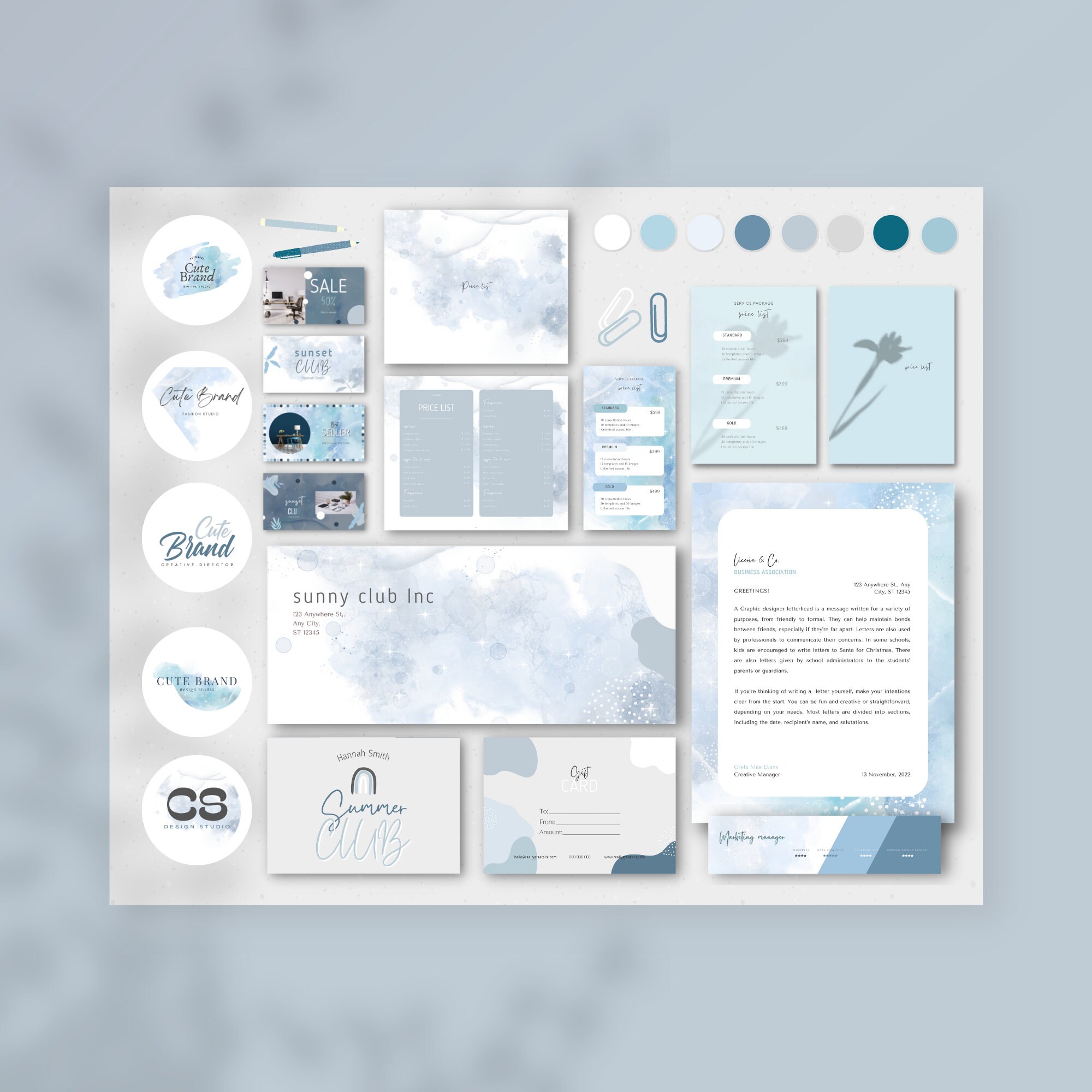 Blue Branding Kit, Watercolour, DIY, Social Media Kit, Branding Package ...