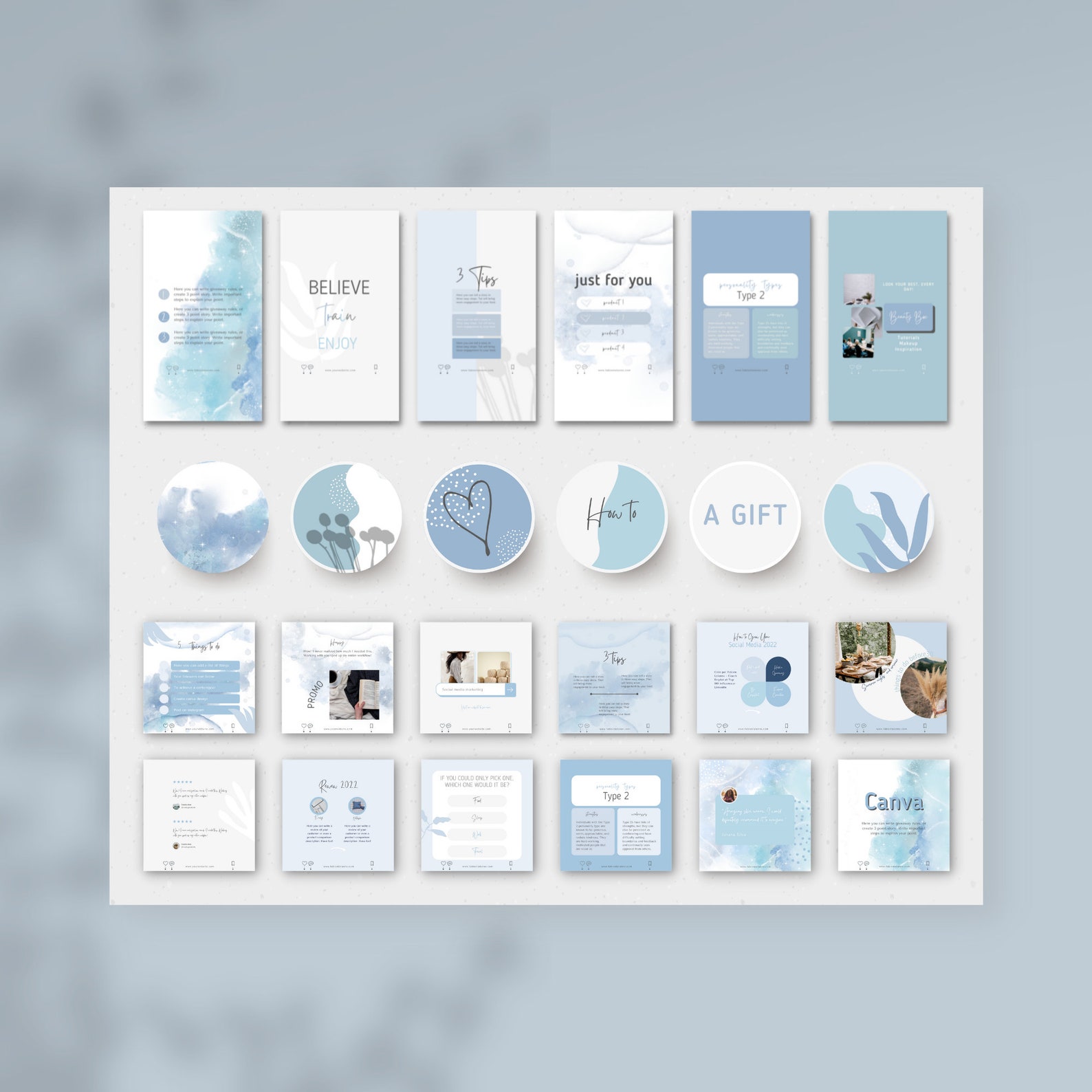 Blue Branding Kit, Watercolour, DIY, Social Media Kit, Branding Package ...
