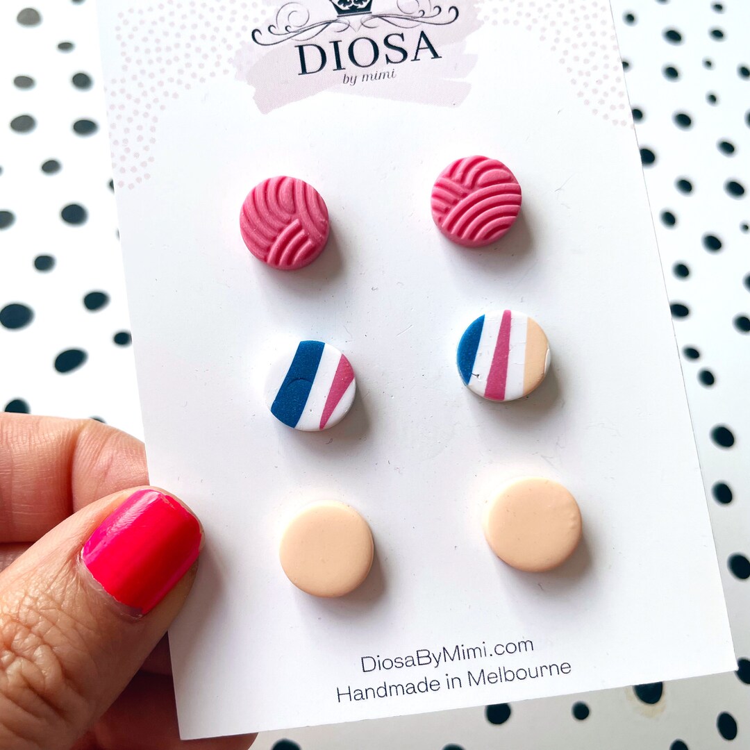 Retro Triple Stud Pack, Statement Polymer Clay Earrings, Small Round ...