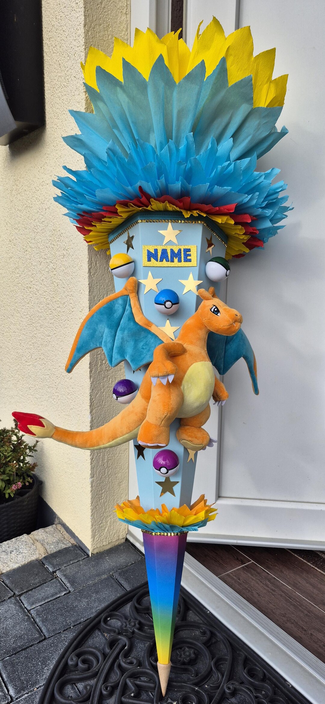 School Cone, Candy Cone, XXL XL, Pokemon Pikachu Charizard Plush + Name ...