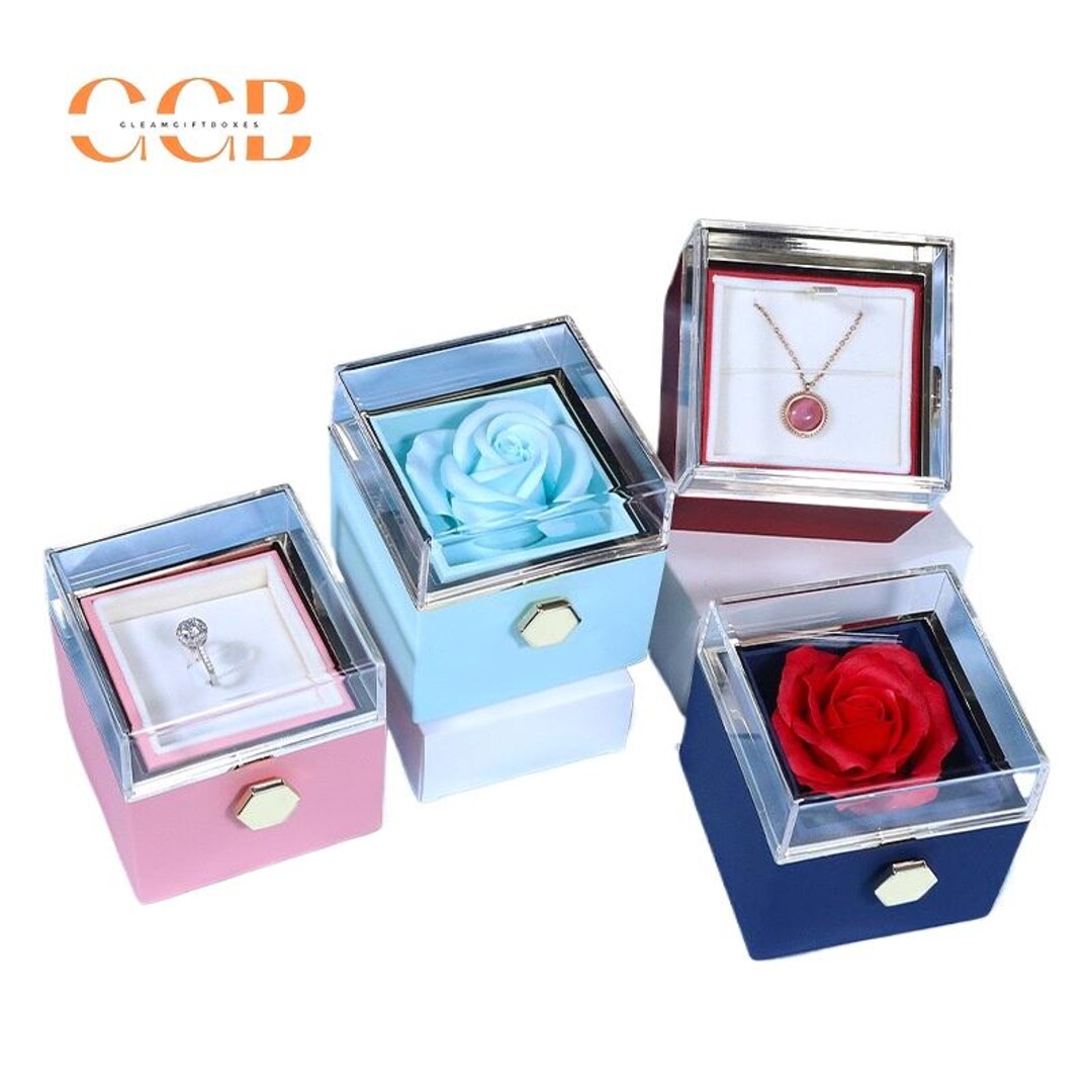 Rotating Real Rose Flower Ring & Pendant Ring Jewelry Box,engagement ...