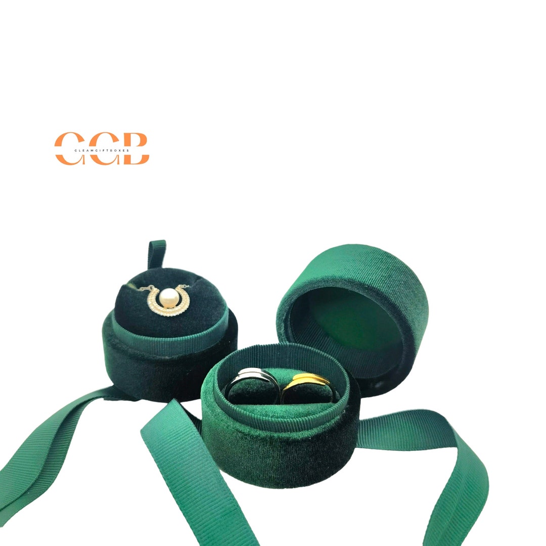 Green Velvet Green Ring Box, Ring Box for Proposal, Round Circle Ring ...