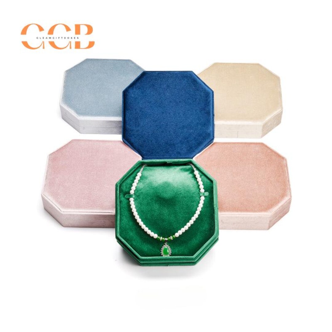 Hexagonal Velvet Pearl Necklace and Bracelet Gift Box for Mother's Day ...