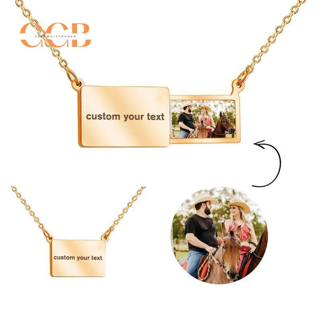Personalized Sliding Envelope Photo Locket Necklace, Engraved Custom ...