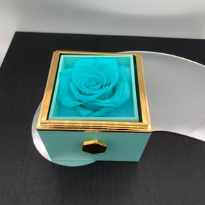 Rotating Blue Rose Ring & Pendant Ring Box, Engagement Wedding Ring Box ...
