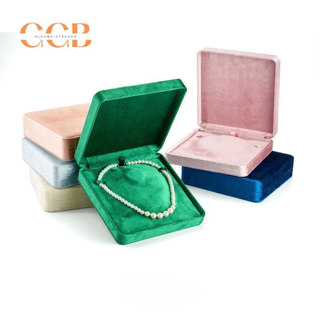 Multi Color Square Velvet Pearl Necklace Box, Wedding Gift Box, Jewelry ...