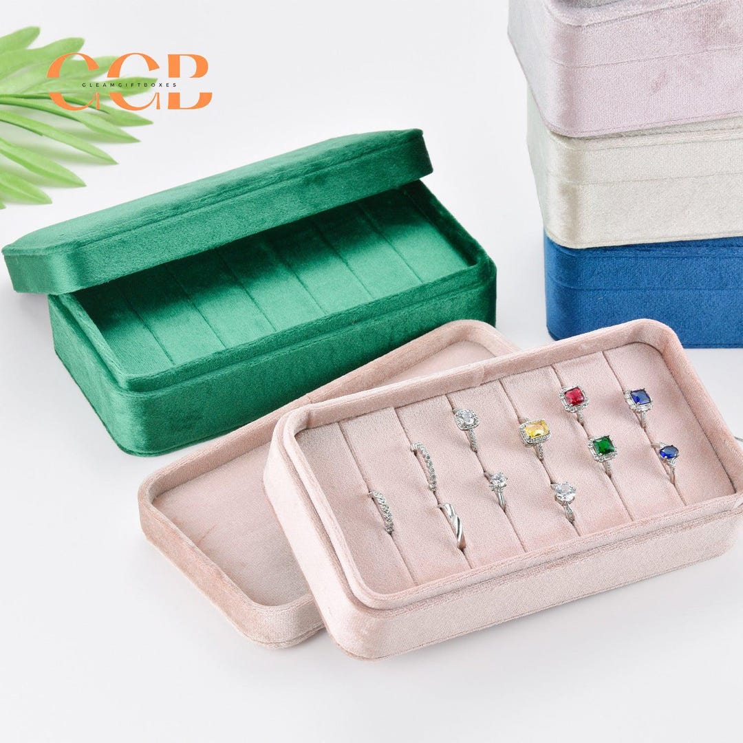 Rounded Velvet Ring Display Box and Tray, Ring Organizer, Jewelry ...