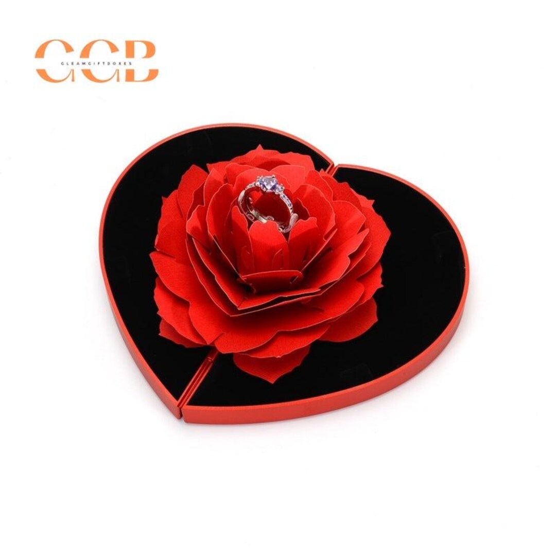 Red Flower Heart-shaped Pop-up Ring Box for Romantic Occasions ...