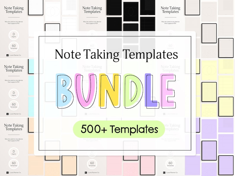 Digital Note Taking Templates Bundle| Multi Color | 500+ Templates ...