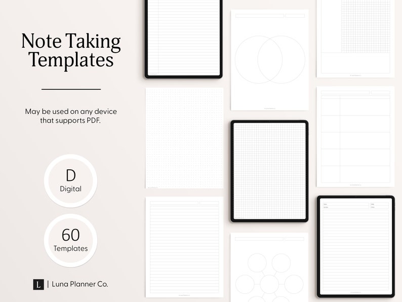 60 Digital Note Taking Templates| White Mode| Goodnotes| Notability ...