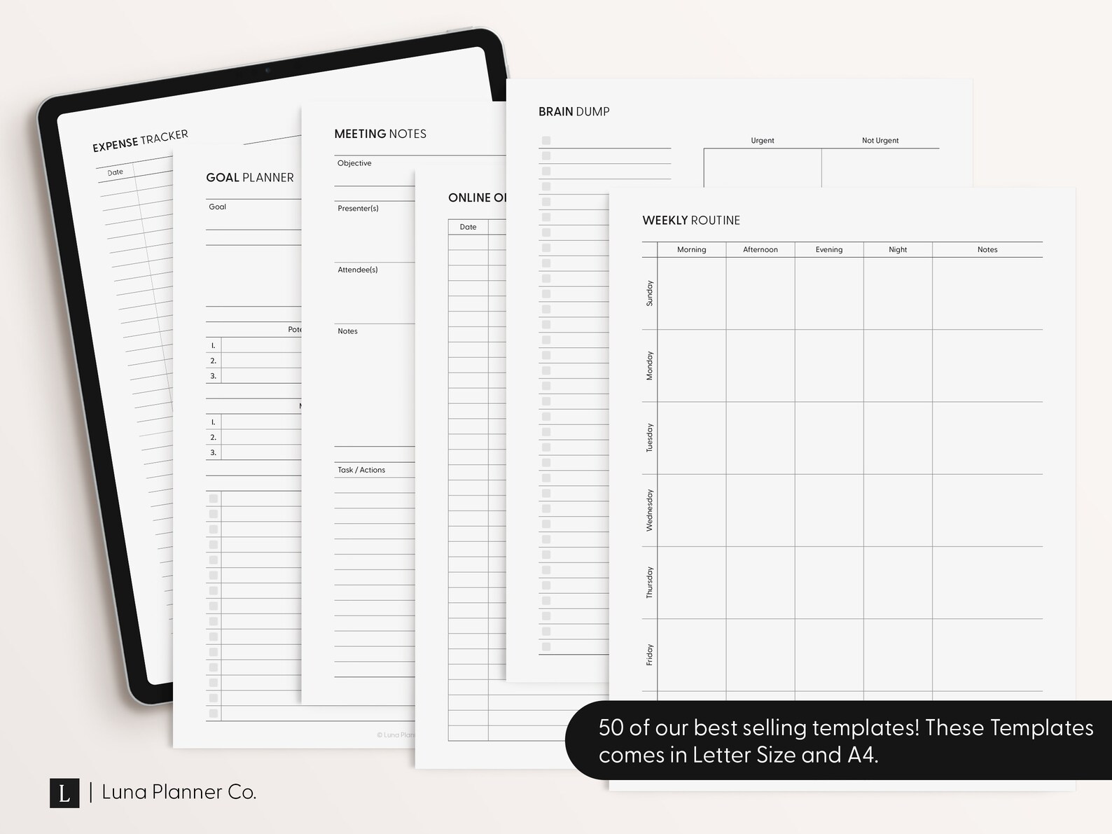 50 Printable Everyday Templates White Mode Goodnotes Notability ...