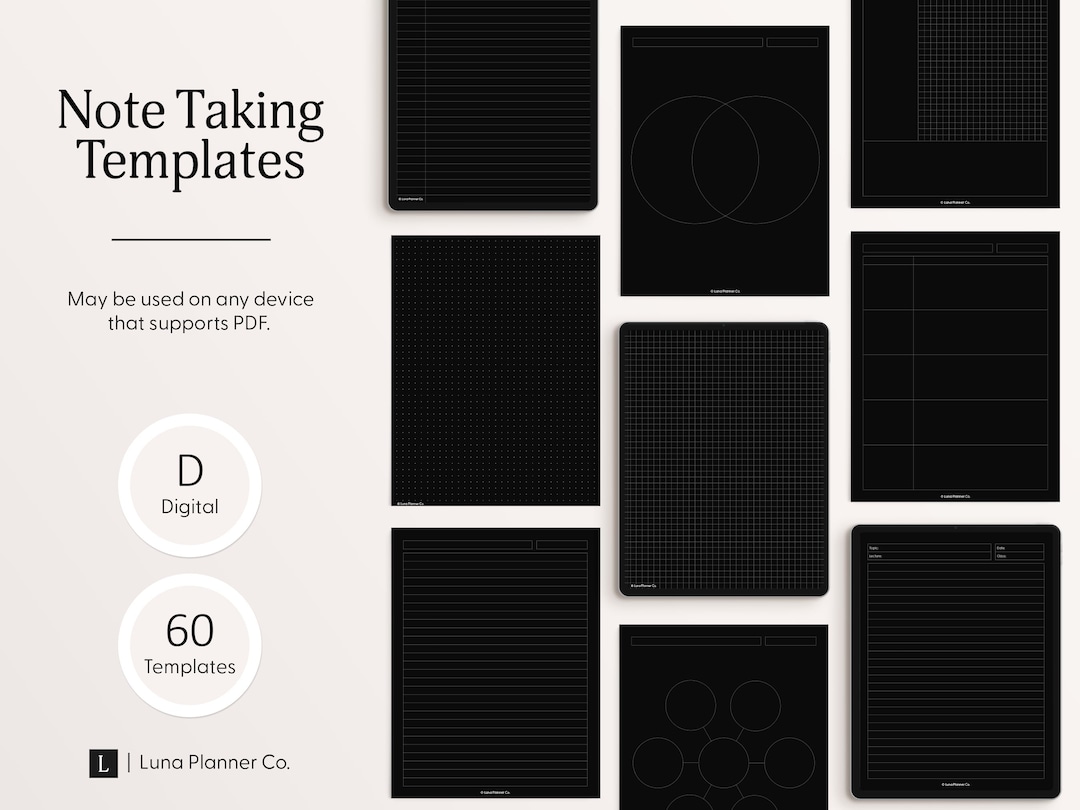 60 Digital Note Taking Templates| Dark Mode| Goodnotes| Notability ...