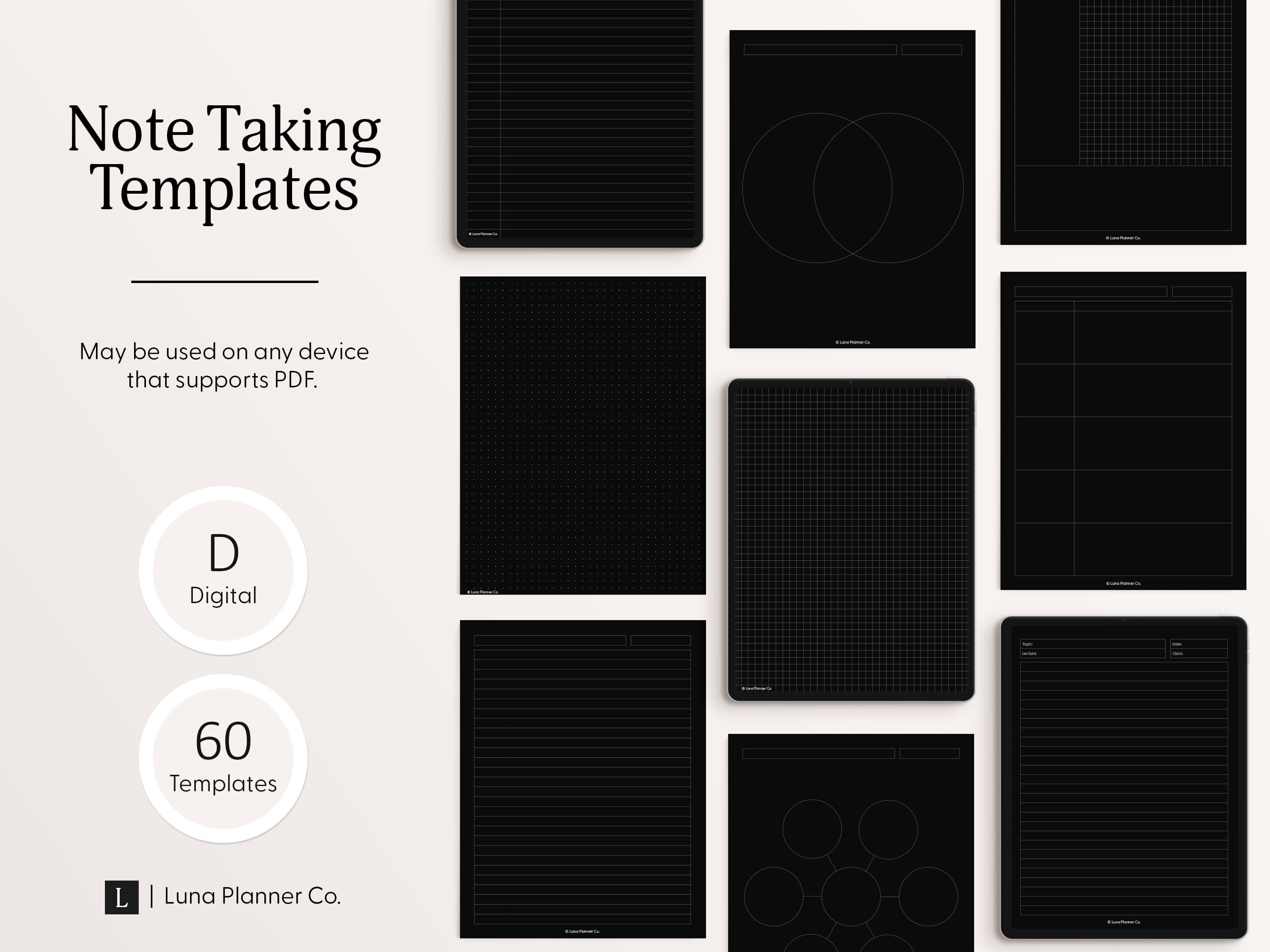 60 Digital Note Taking Templates| Dark Mode| Goodnotes| Notability ...