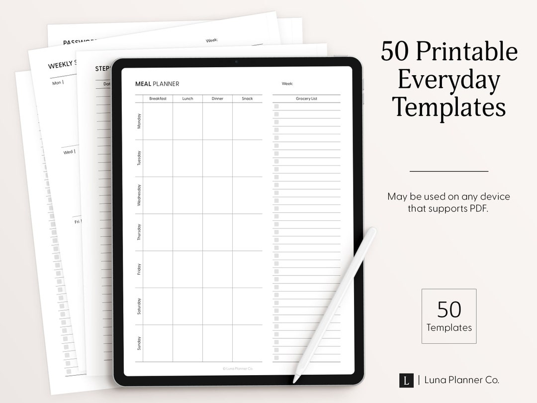 50 Printable Everyday Templates | White Mode | Goodnotes | Notability ...
