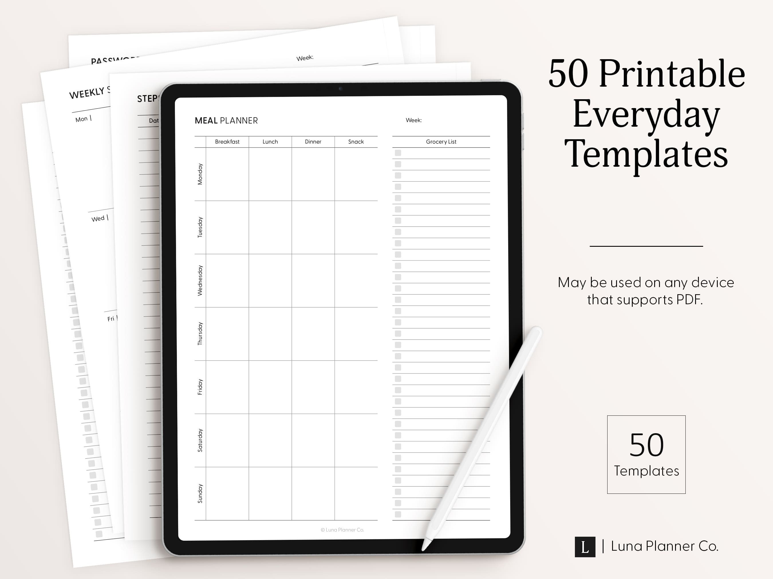50 Printable Everyday Templates White Mode Goodnotes Notability ...