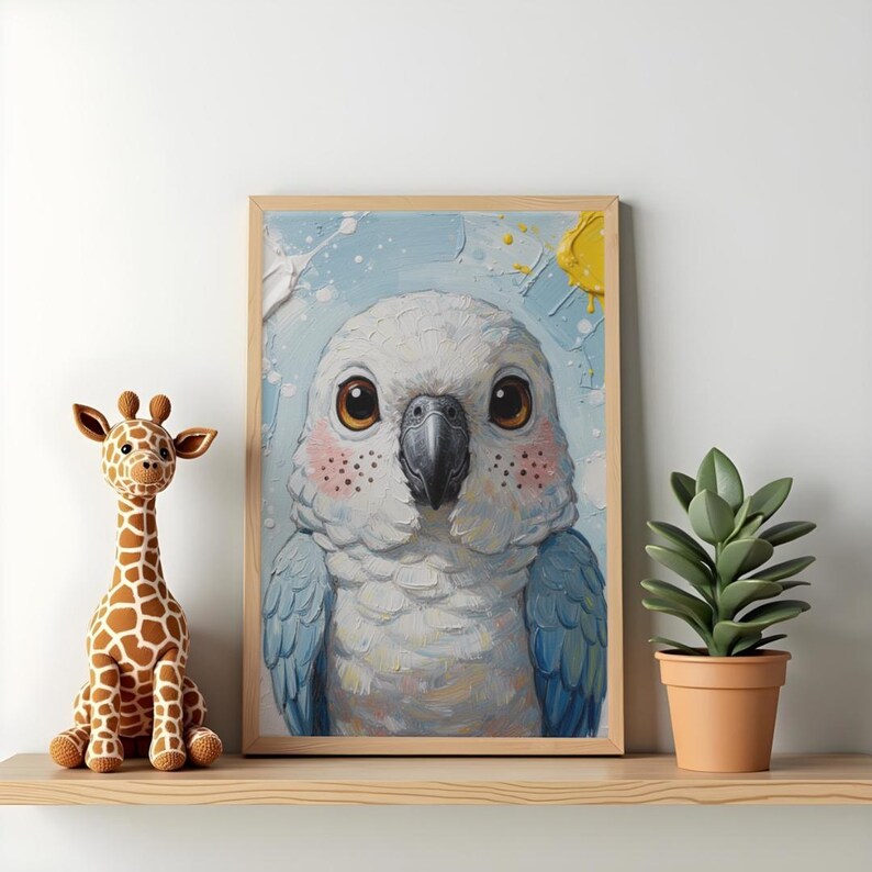White Budgerigar – Watercolor and Acrylic, Art Poster Print | Square ...