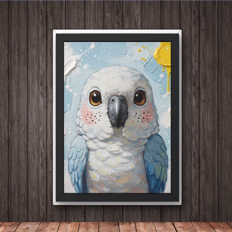 White Budgerigar – Watercolor and Acrylic, Art Poster Print | Square ...