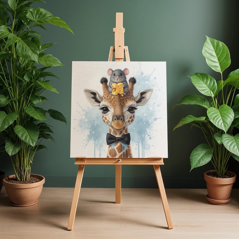 Giraffe & Mouse – Playful Quirky Animal Motif as Art Print on Poster ...