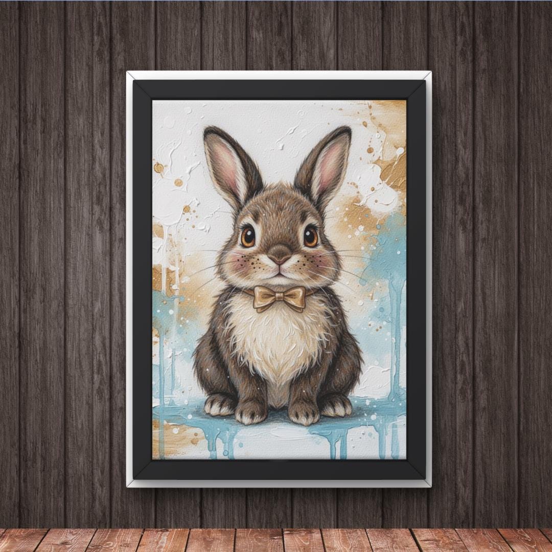 Rabbit With Bow Tie – Original Watercolor & Acrylic on Canvas – Art ...