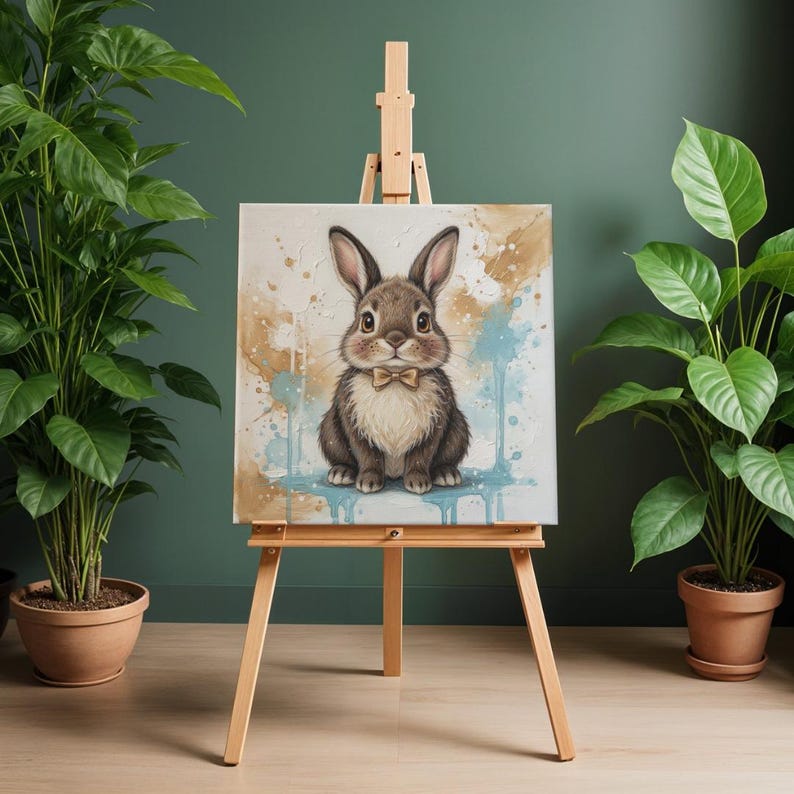 Rabbit With Bow Tie – Original Watercolor & Acrylic on Canvas – Art ...