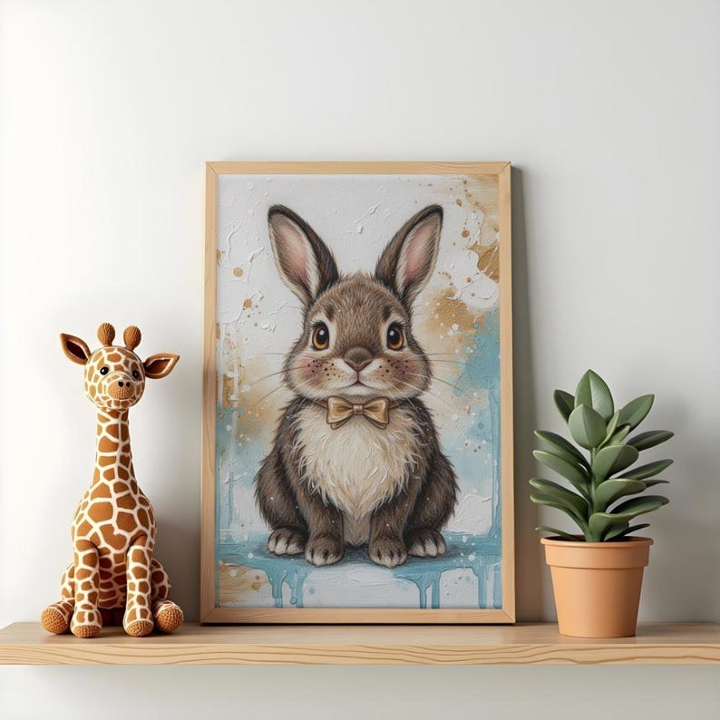 Rabbit With Bow Tie – Original Watercolor & Acrylic on Canvas – Art ...