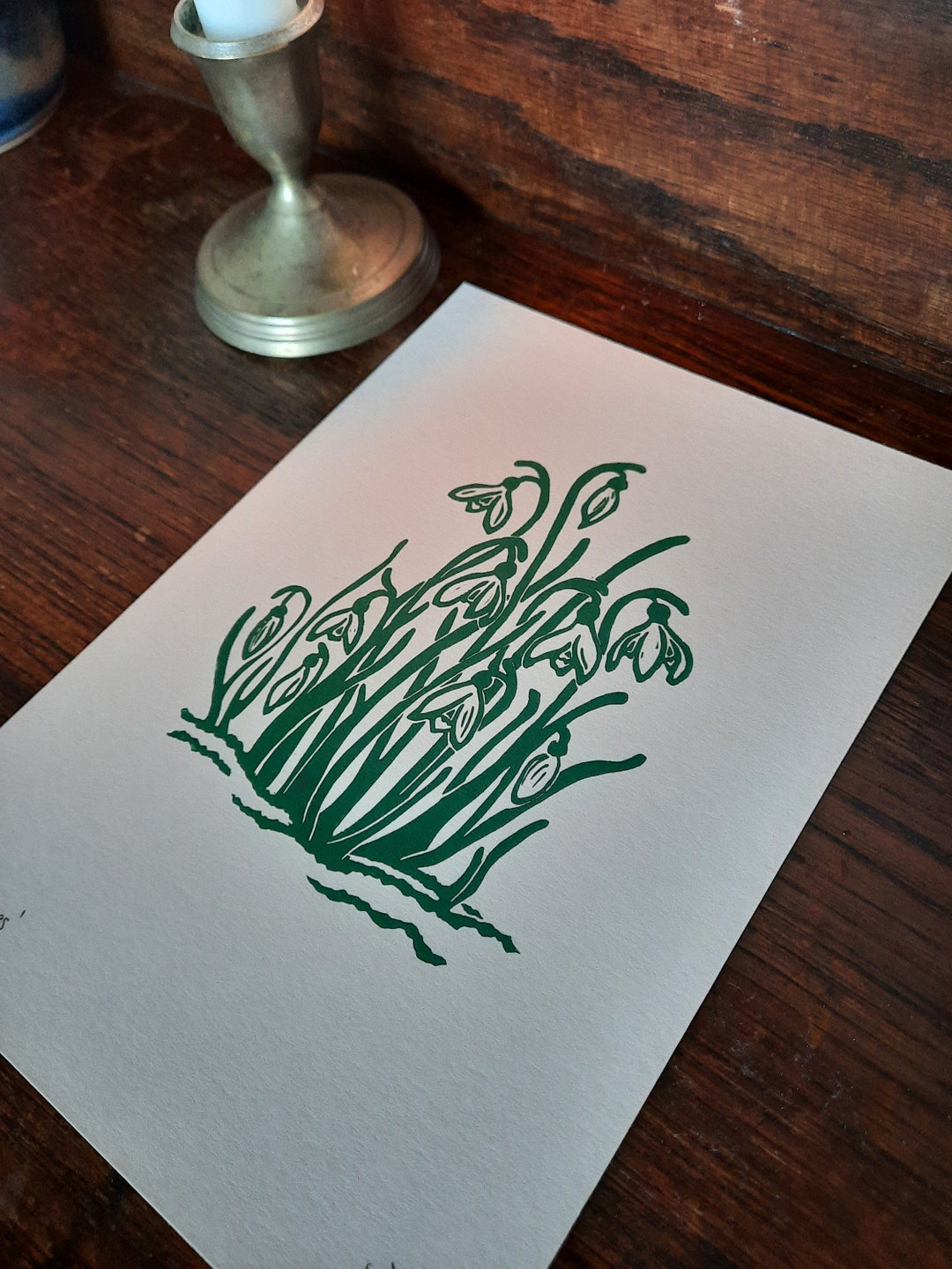 Snowdrops Linocut Print in Green ~ Hand Carved and Printed Original ...