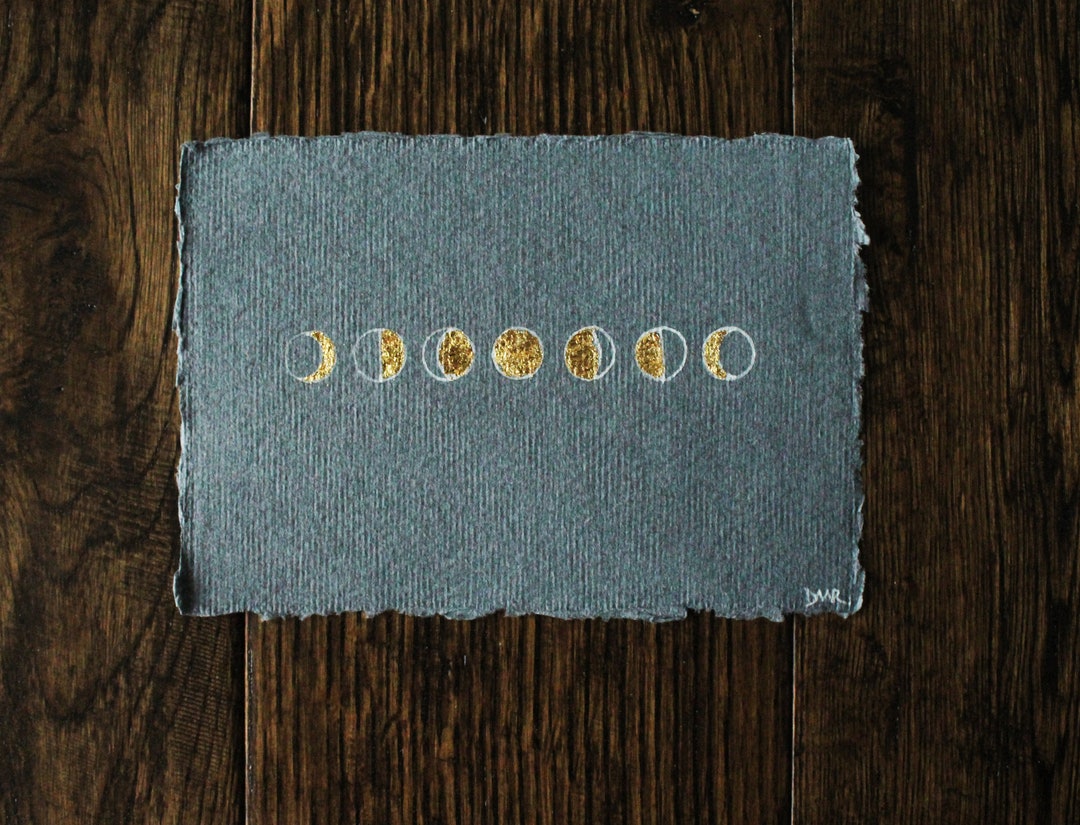 Moon Phases Ink Drawing With 24ct Gold Leaf - Etsy