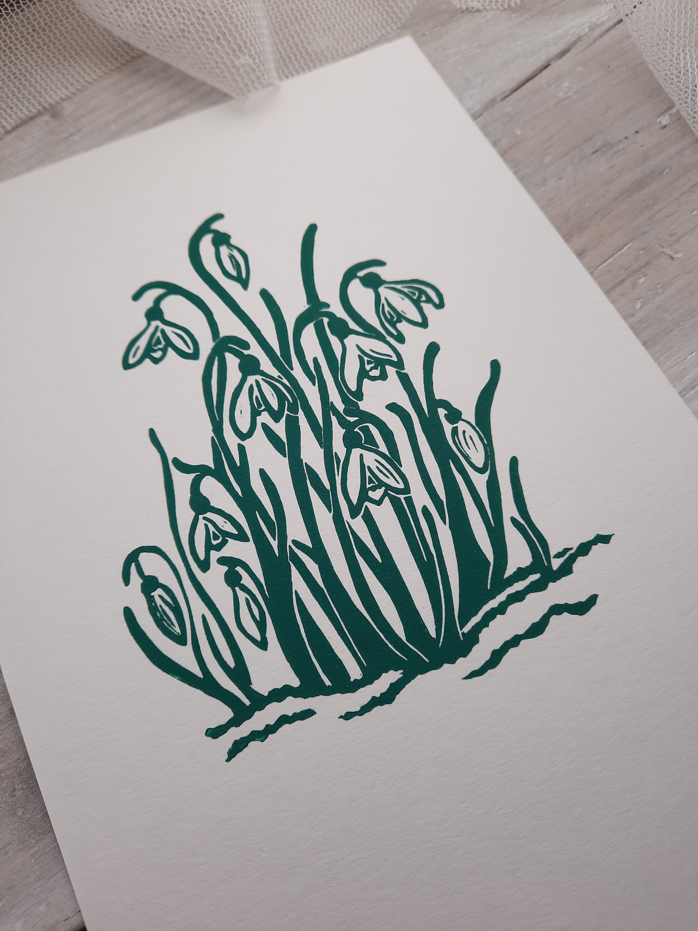 Snowdrops Linocut Print in Green ~ Hand Carved and Printed Original ...