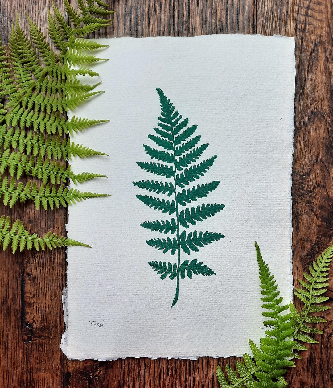 Fern Linocut Print in Green ~ Hand Carved and Hand Printed Lino Print ...
