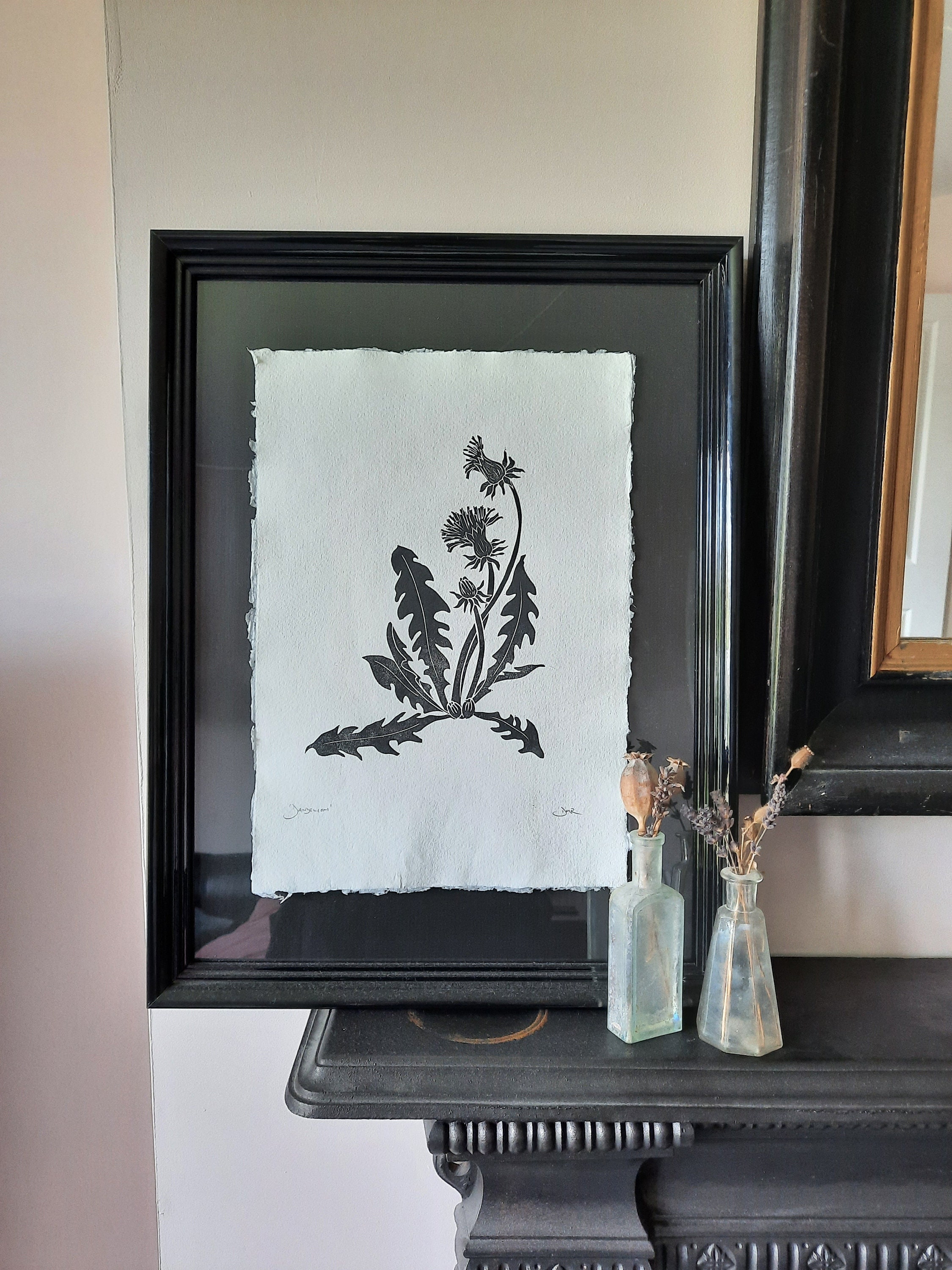 Dandelion Linocut Print Original Hand Carved and Printed Artwork ...