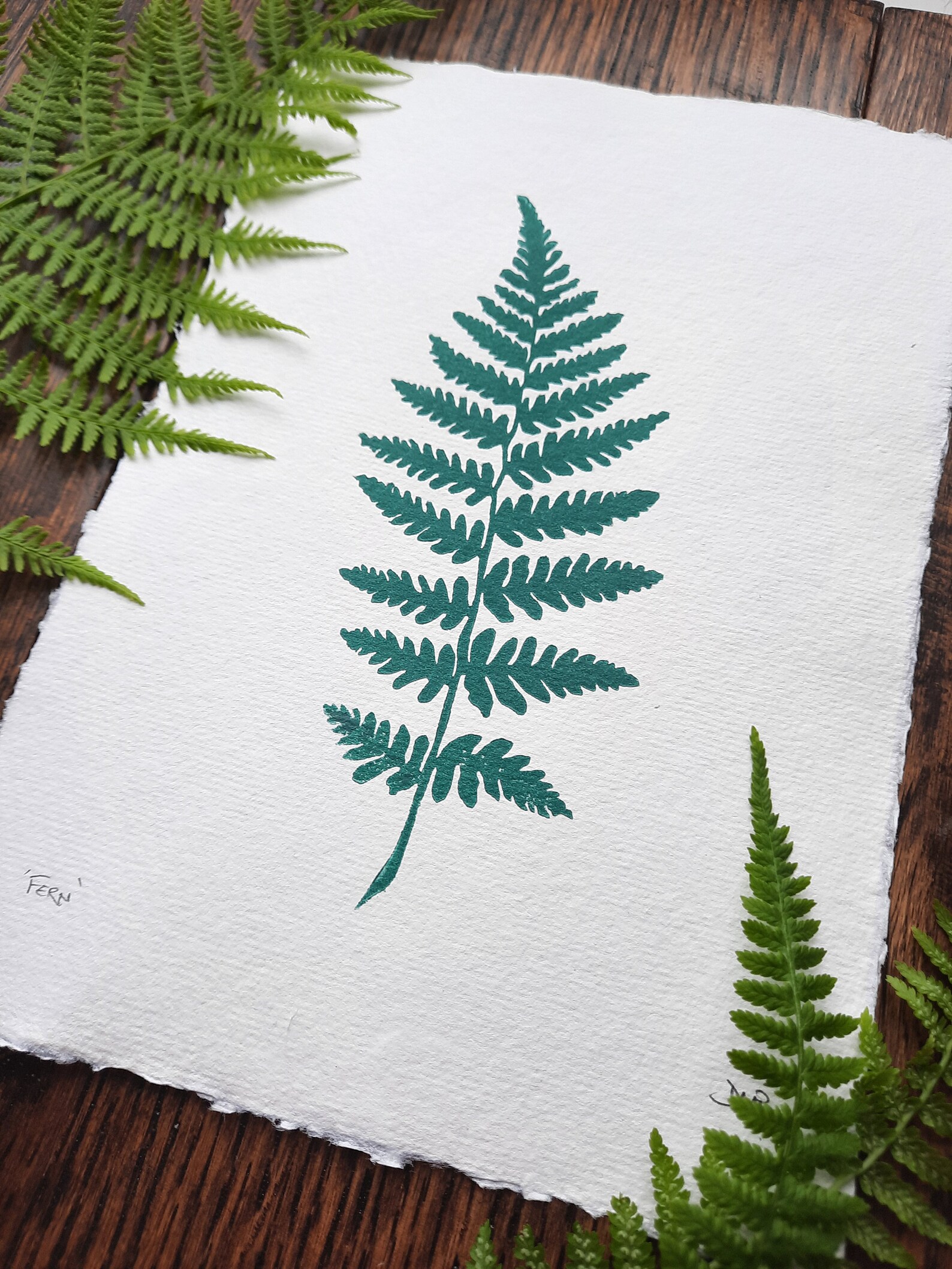 Fern Linocut Print in Green ~ Hand Carved and Hand Printed Lino Print ...