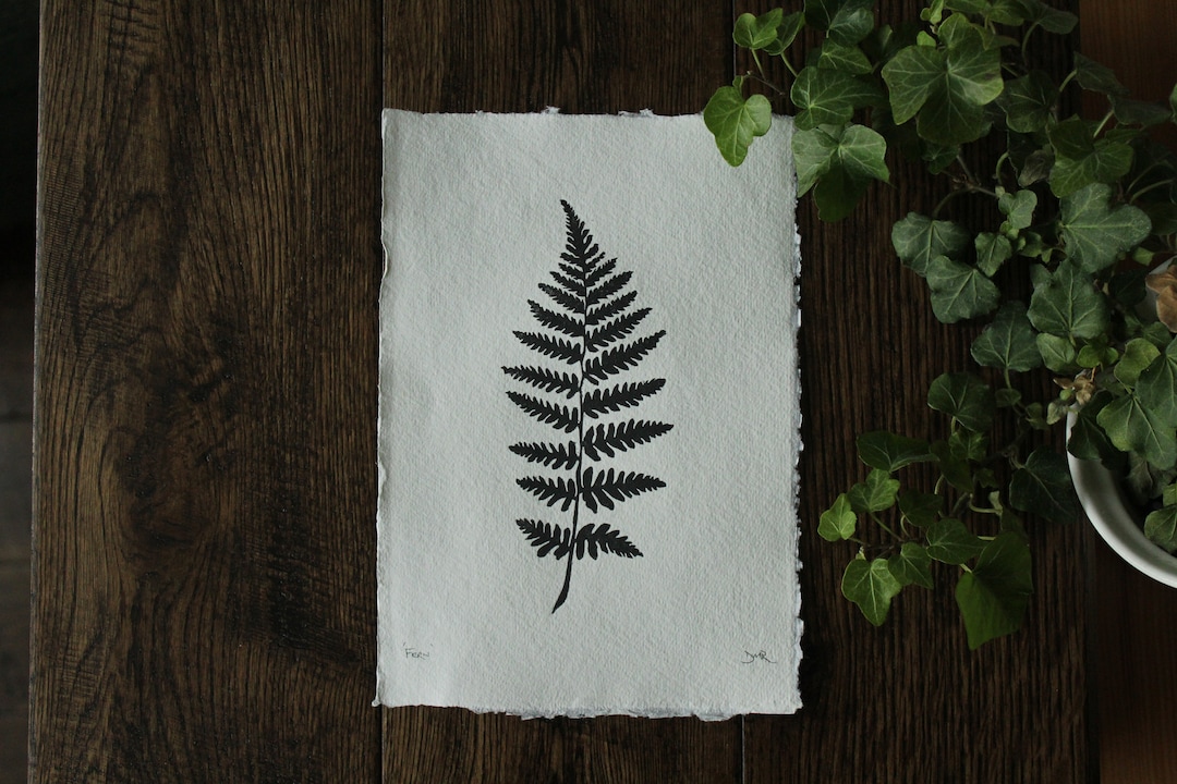 Fern Leaf Lino Print Botanical Linocut Bracken Hand - Etsy