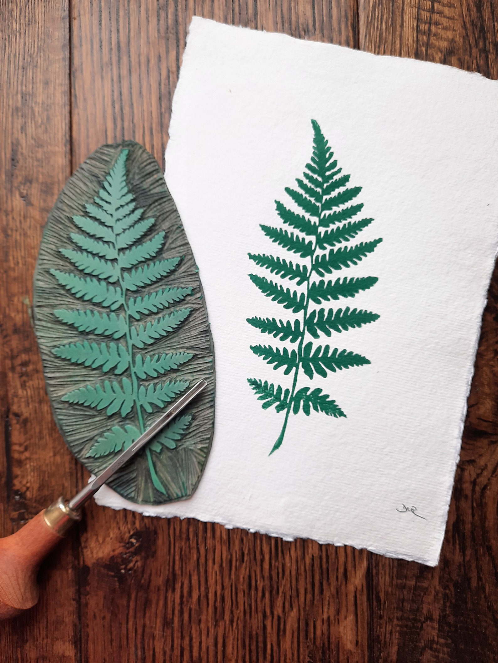 Fern Linocut Print in Green ~ Hand Carved and Hand Printed Lino Print ...