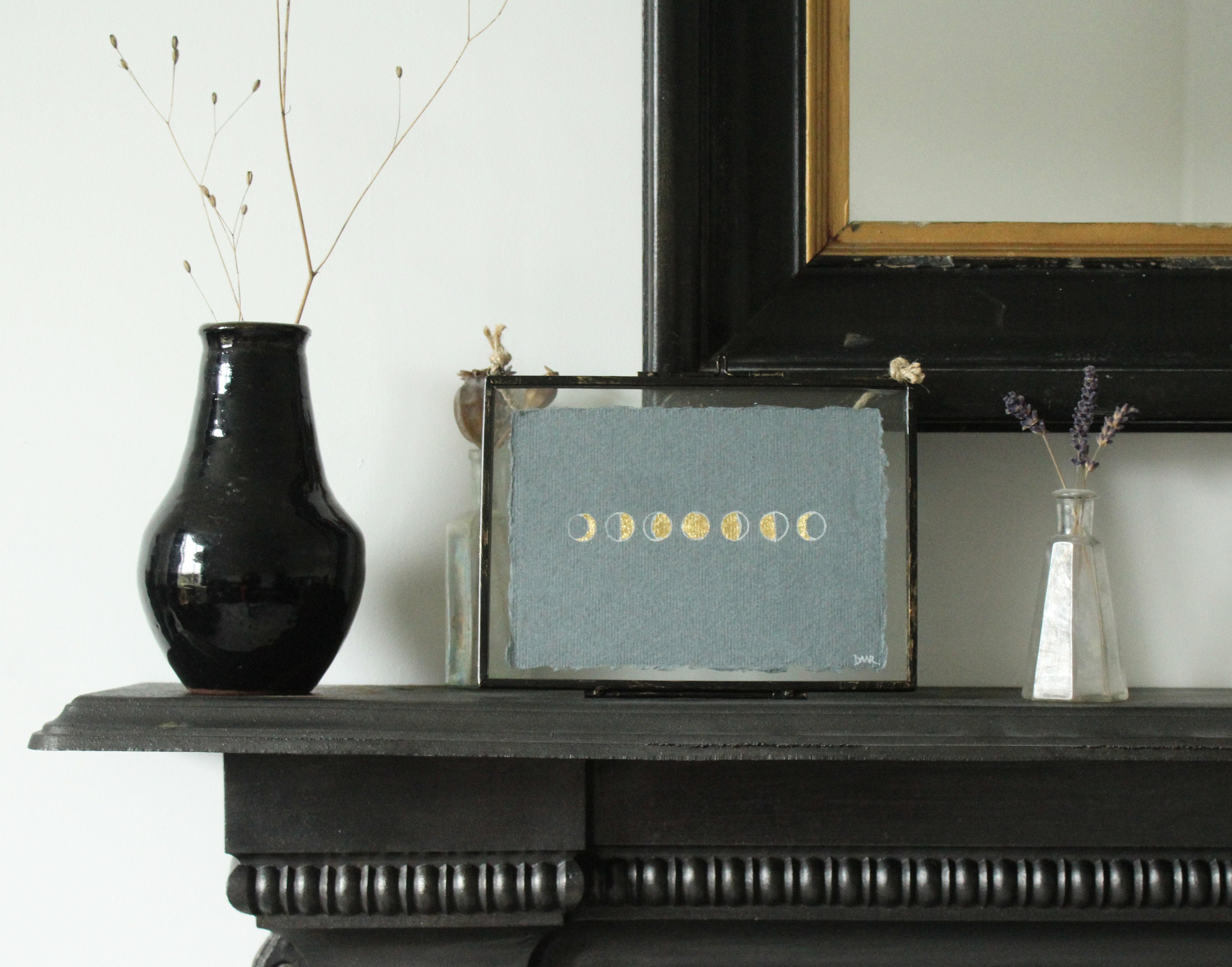 Moon Phases Ink Drawing With 24ct Gold Leaf - Etsy UK