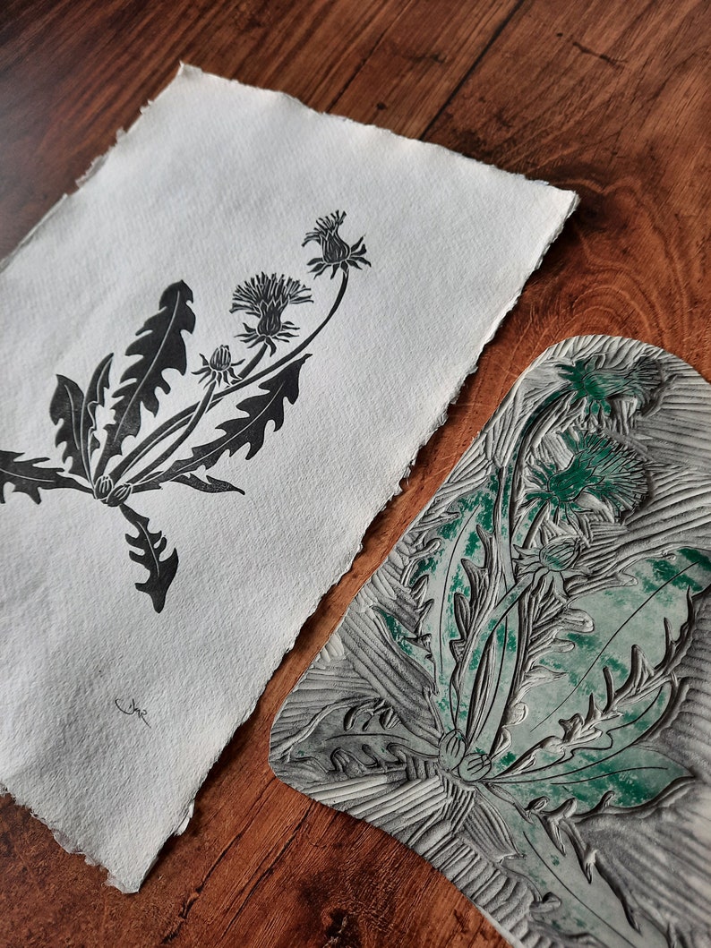 Dandelion Linocut Print Original Hand Carved and Printed Artwork ...