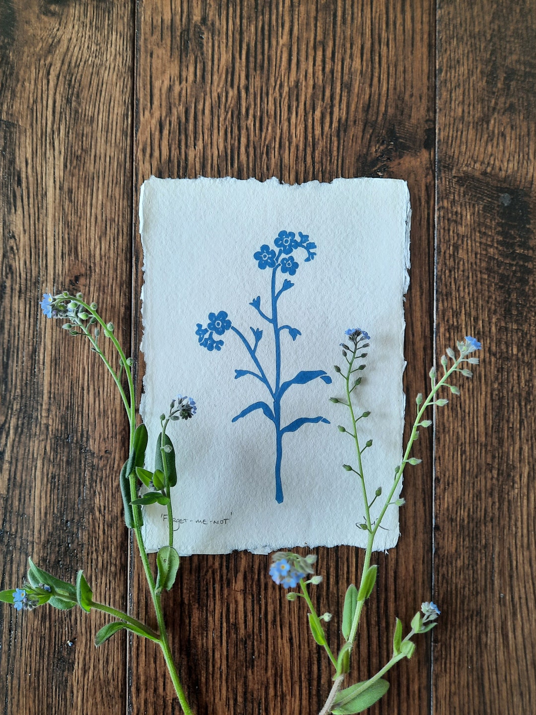 Forget-me-not Original Linocut ~ Blue ~ Hand Carved and Printed ...