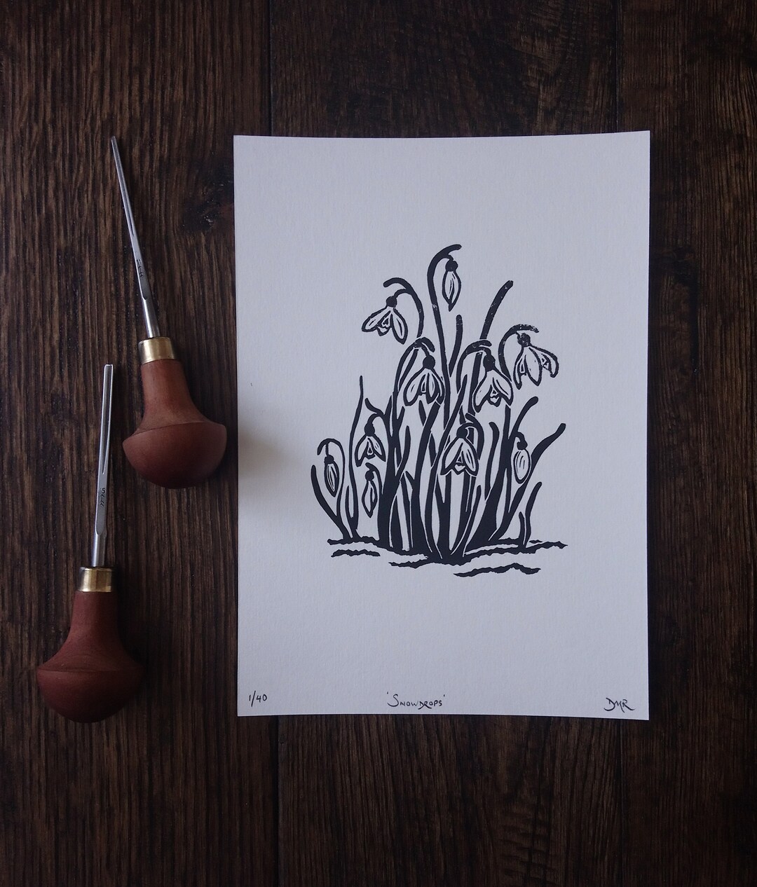 Snowdrops Lino Print ~ Botanical Lino Cut Print ~ Galanthus Nivalis ...